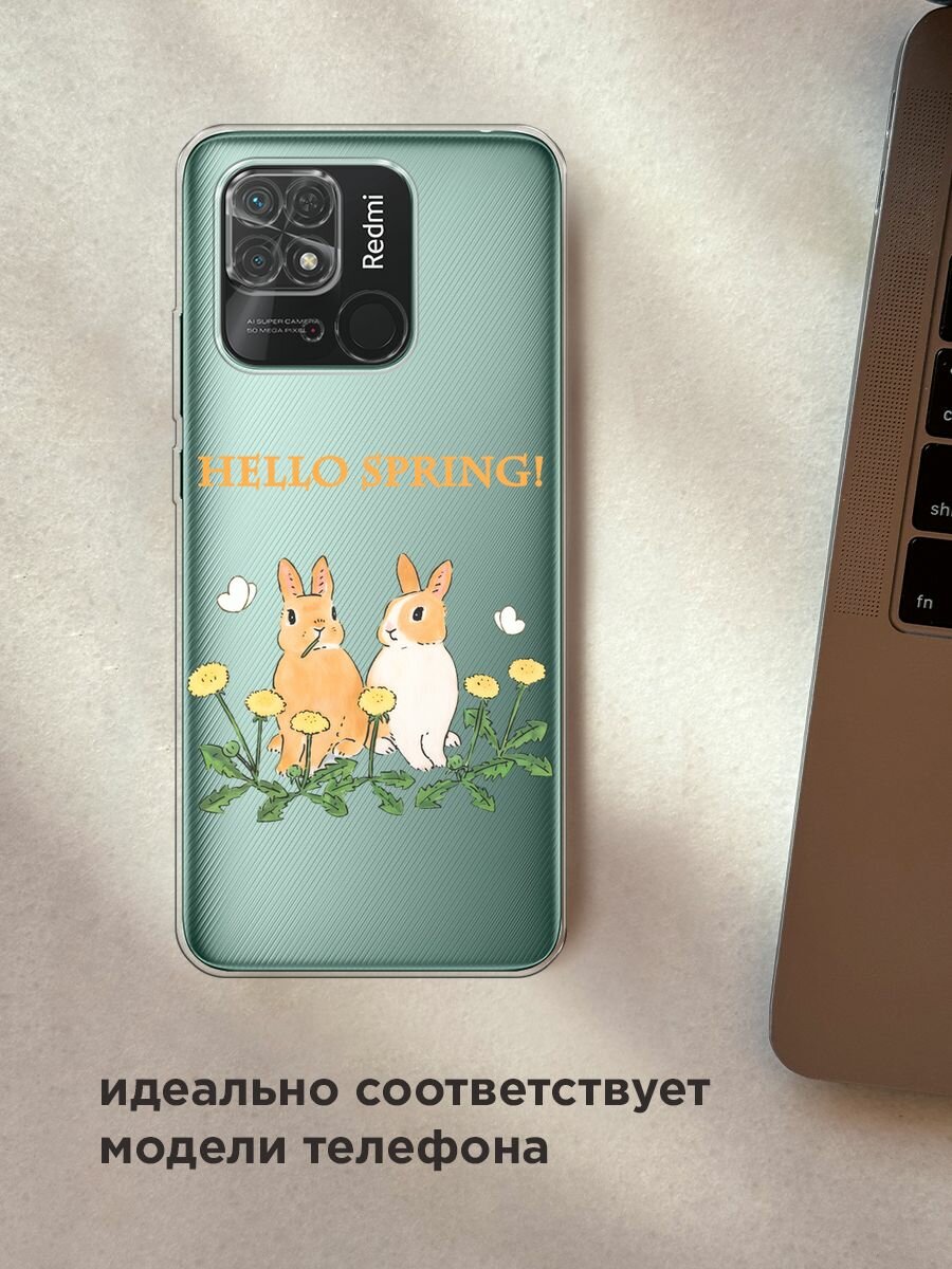 Чехол на Xiaomi Redmi 10C / Сяоми Редми 10C с принтом "Весенние кролики", прозрачный — фото 1