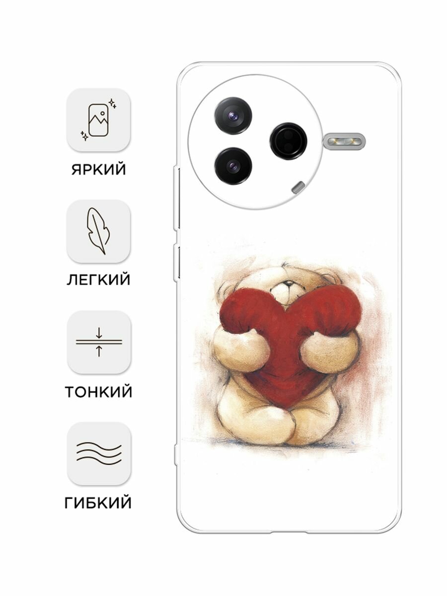 Чехол на Poco F7 Pro / Поко F7 Про с принтом "Мишка с сердцем 1" — фото 1
