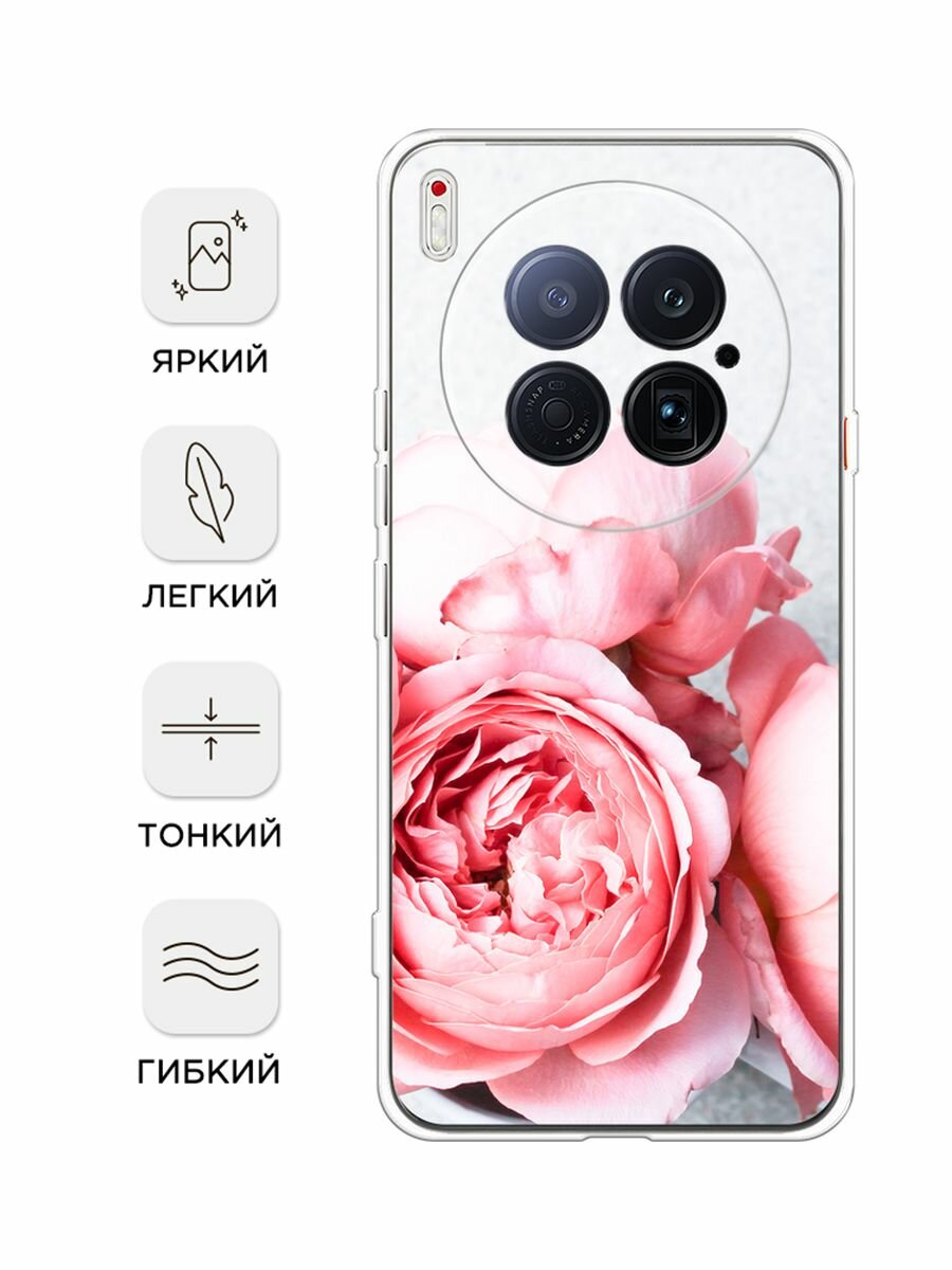 Чехол на Tecno Camon 40 Premier / Текно Камон 40 Премьер с принтом "Пионы на белом" — фото 1