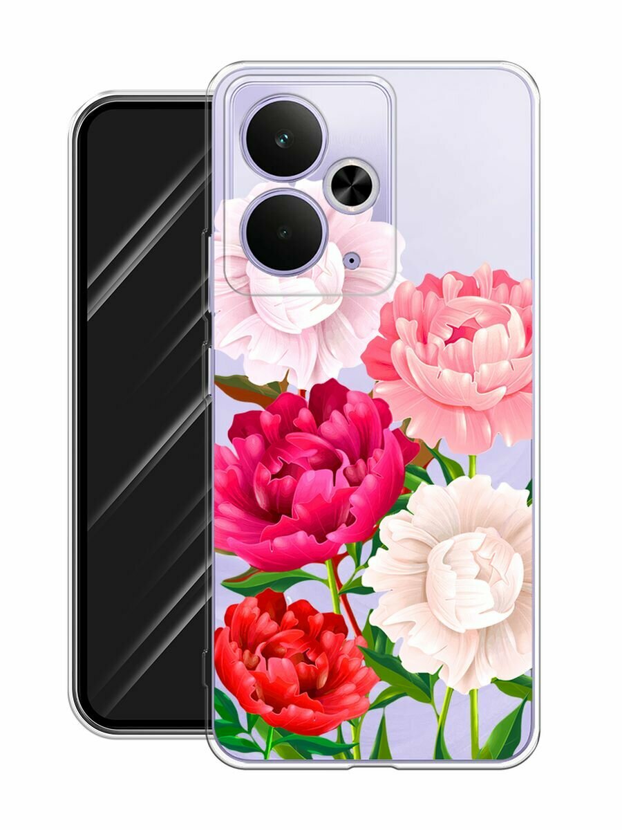 Чехол на Realme 14T / Реалми 14Т с принтом "Большие пионы", прозрачный — фото 1