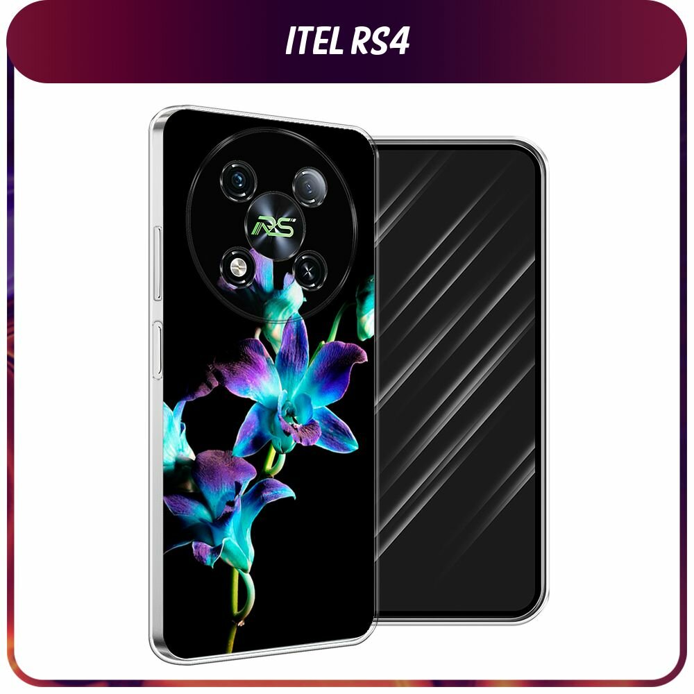 Чехол на Itel RS4 / Ител РС4 с принтом "Синий цветок на черном"