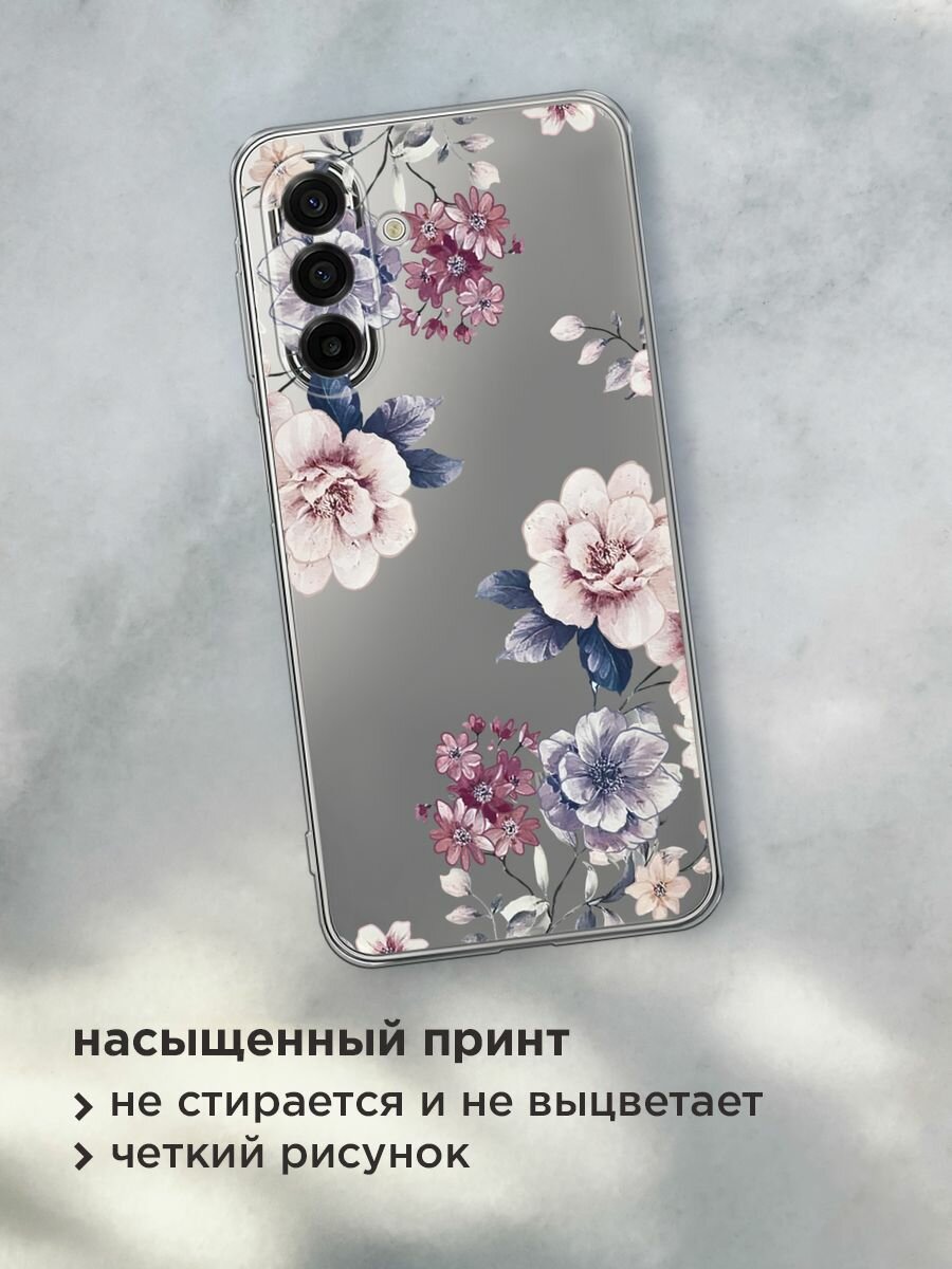 Чехол на Samsung Galaxy A17 / Самсунг А17 с принтом "Нежные винтажные цветы", прозрачный — фото 1