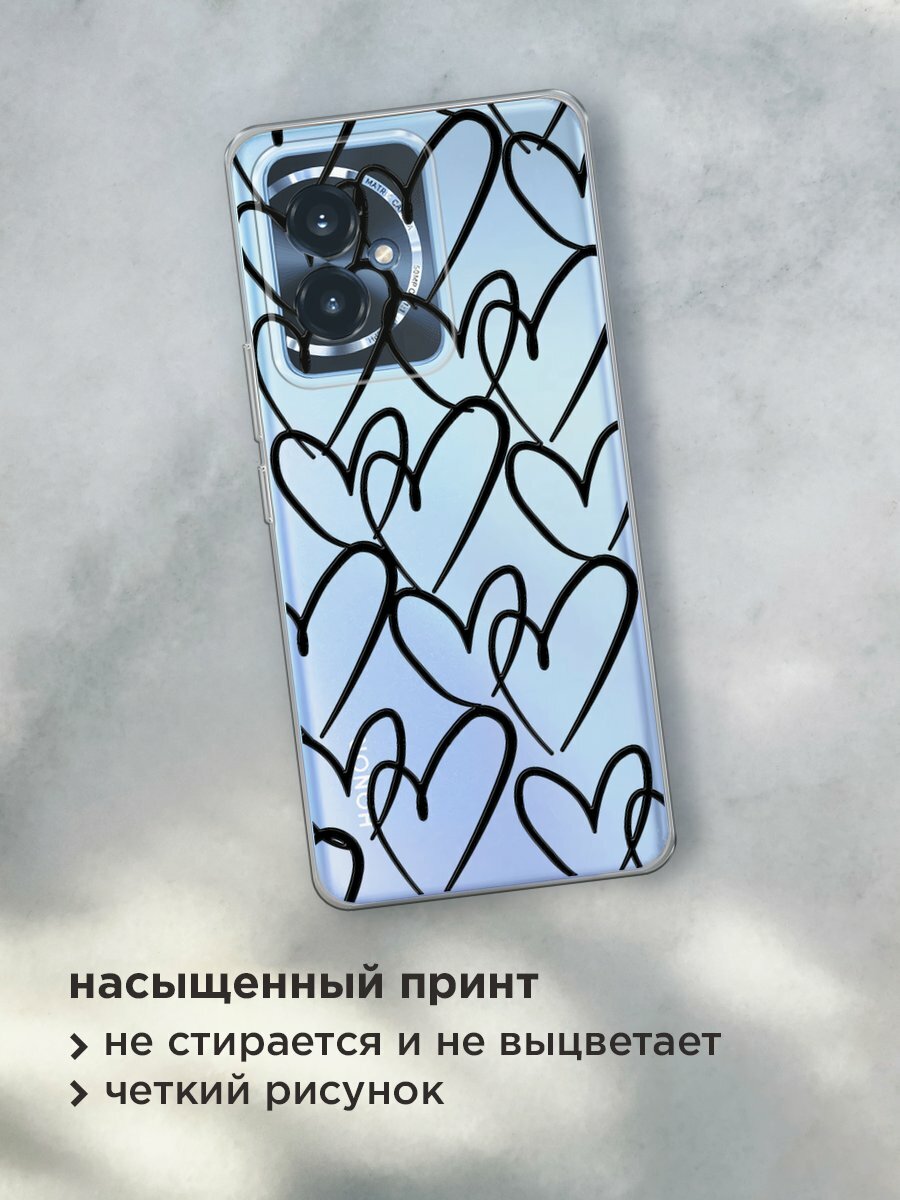 Чехол на Honor 100 / Хонор 100 с принтом "Hearts doodle black 1" — фото 1