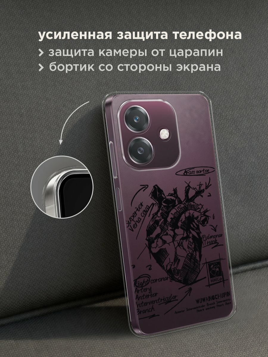 Чехол на Oppo A3/A3x / Оппо А3/A3x с принтом "Анатомическое сердце 2", прозрачный — фото 1