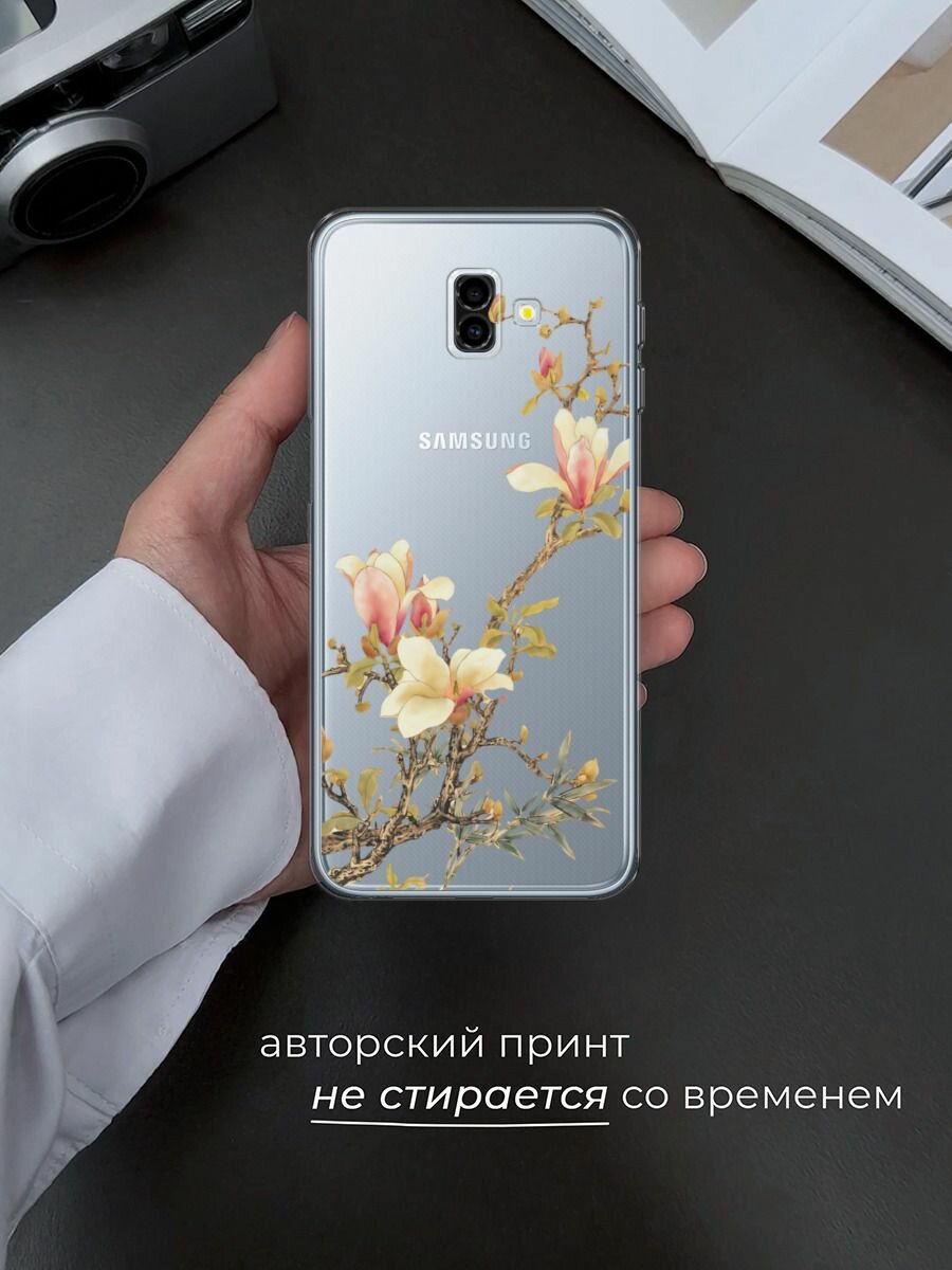 Чехол на Samsung Galaxy J6 + / Самсунг Галакси J6 Плюс 2018 с принтом "Ветка с цветами", прозрачный — фото 1