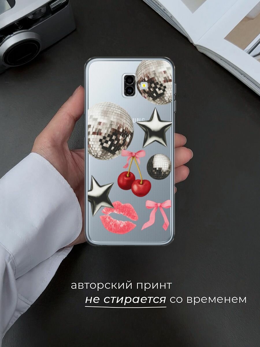 Чехол на Samsung Galaxy J6 + / Самсунг Галакси J6 Плюс 2018 с принтом "Стильная подборка", прозрачный — фото 1