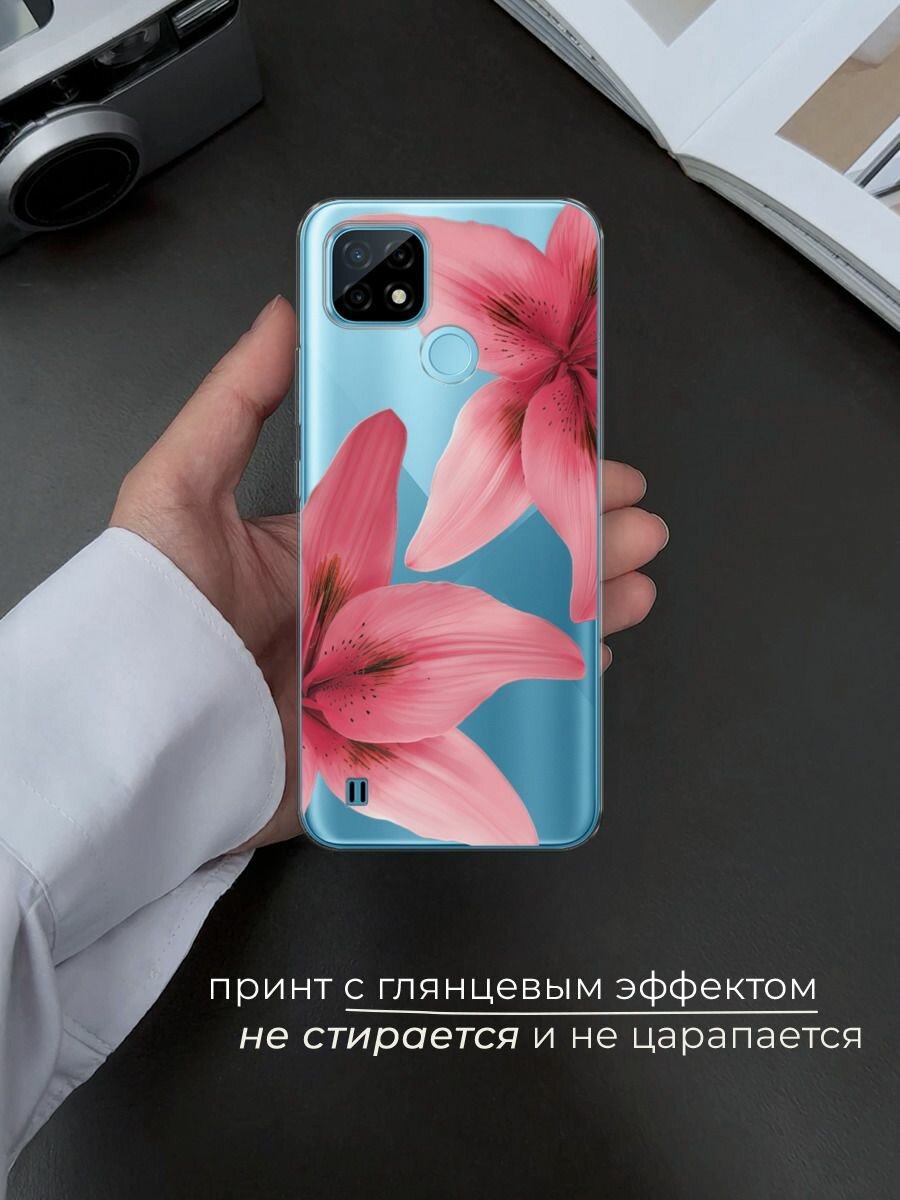 Чехол на Realme C21 / Реалми С21 с принтом "Pink flower" — фото 1