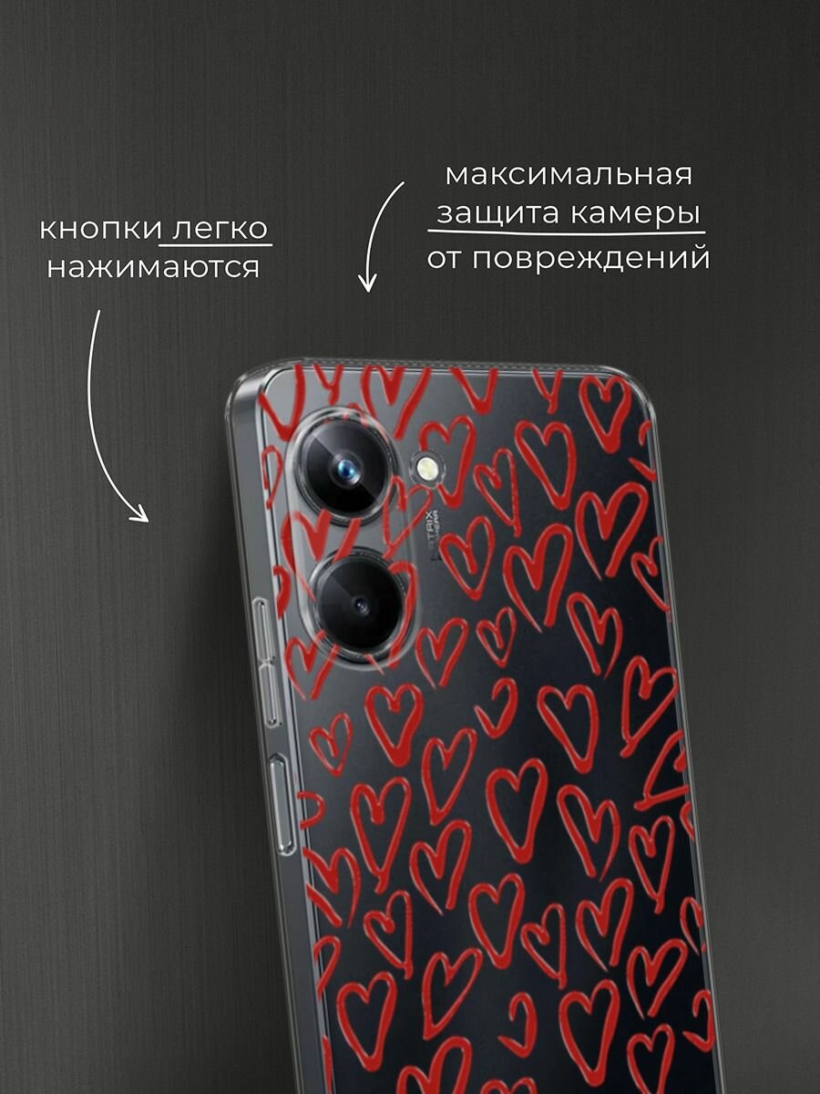 Чехол на Realme 10 Pro / Реалми 10 Про с принтом "Легкие бордовые сердечки" — фото 1