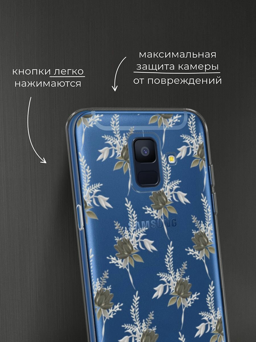 Чехол на Samsung Galaxy A6 / Самсунг Галакси А6 с принтом "Паттерн цветы сепия" — фото 1
