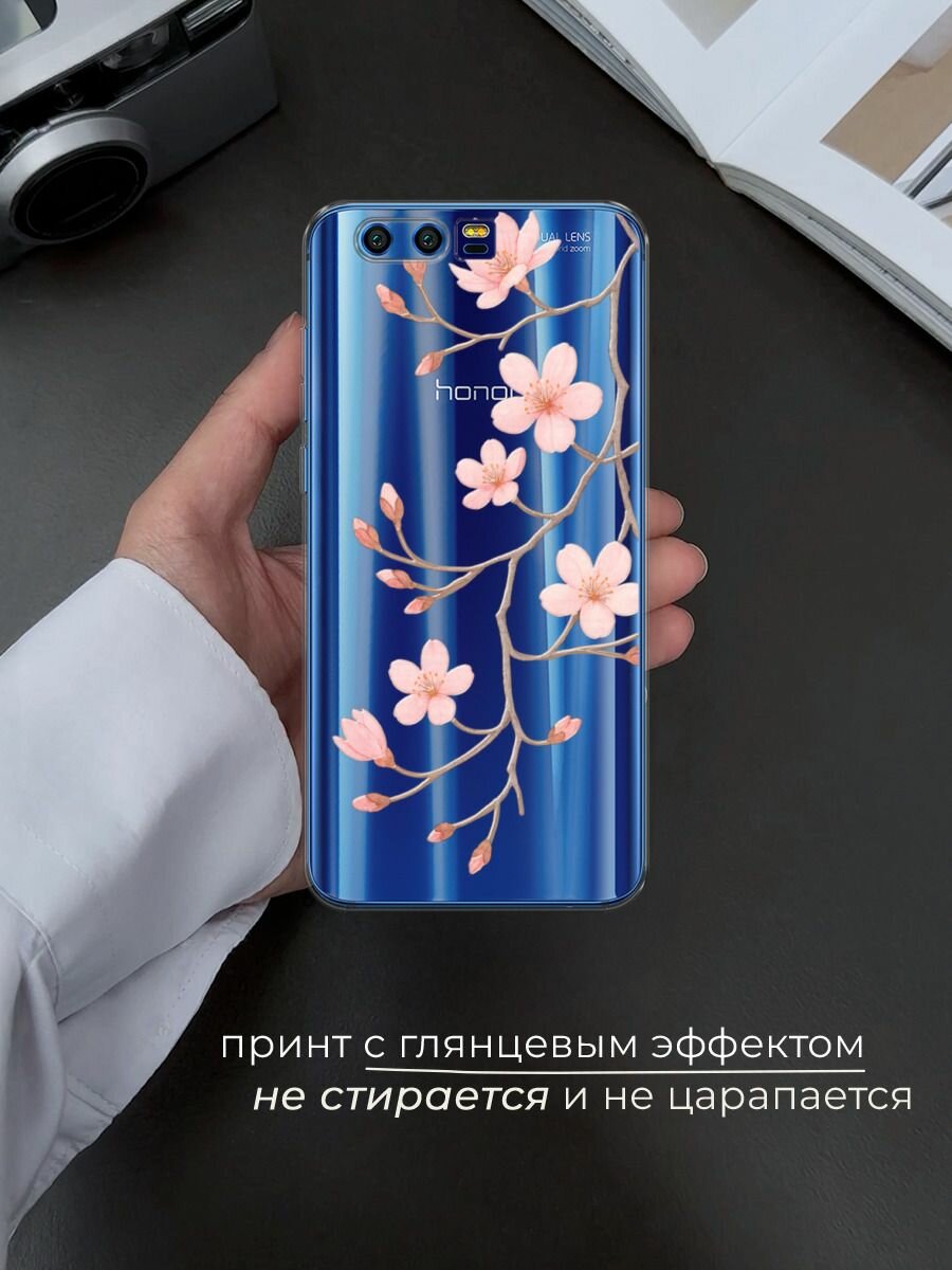Чехол на Honor 9 / Хонор 9 с принтом "Веточка распускающейся сакуры 2" — фото 1