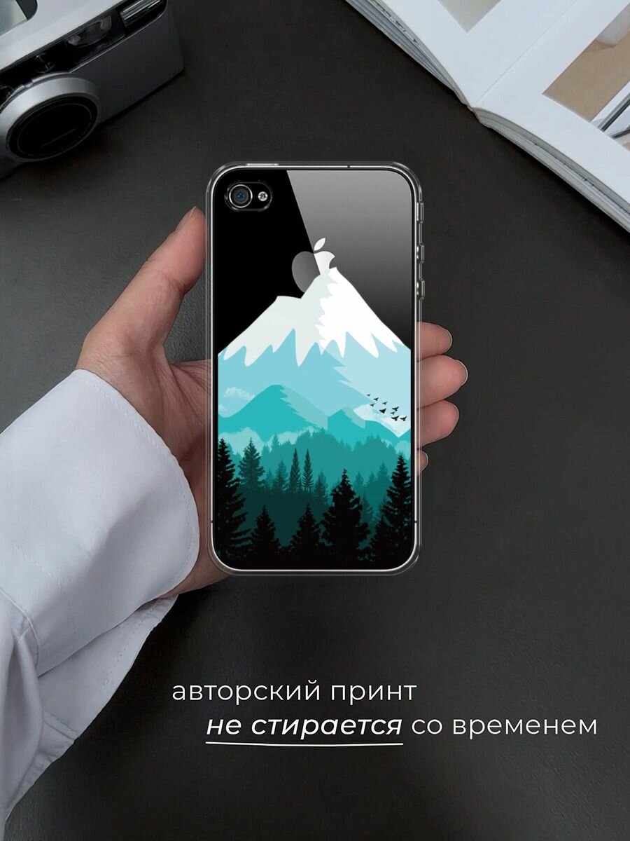 Чехол на Apple iPhone 4/4S / Айфон 4/4S с принтом "Синяя снежная гора", прозрачный — фото 1