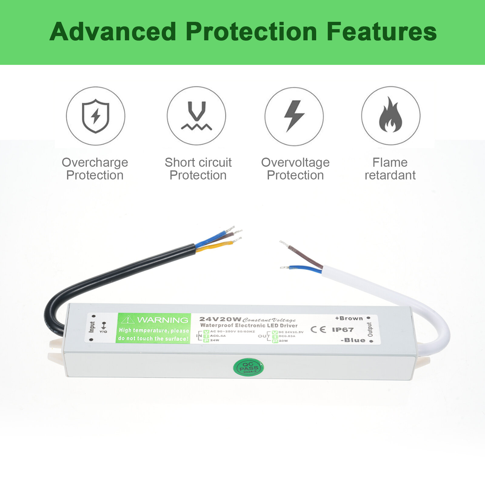 IP67 Водонепроницаемый светодиодный драйвер, выключатель, блок питания, трансформатор, адаптер переменного тока 90 В-250 В в постоянный ток 24 В 20 Вт, постоянное выходное напряжение для светодиодной ленты, наружная вывеска, лайтбокс