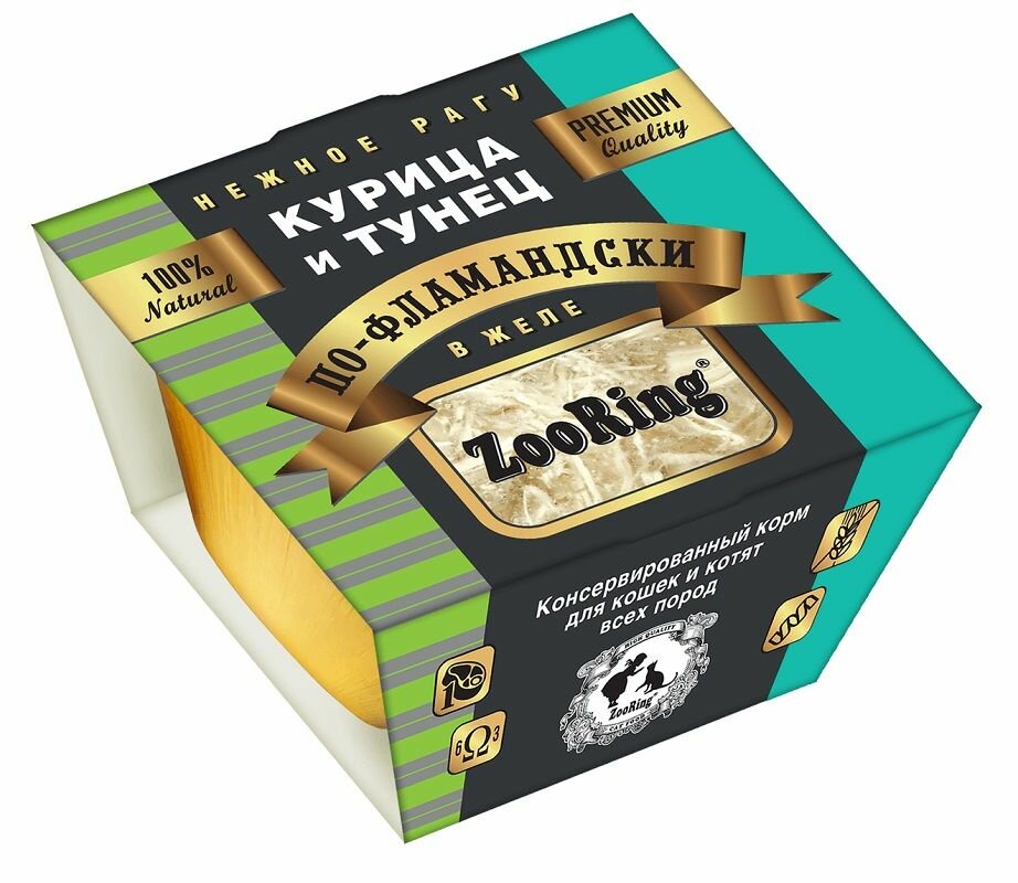 ZooRing Корм консервированный для кошек и котят Нежное рагу в желе по-фламандски Курица и тунец, 75г (12 банок)