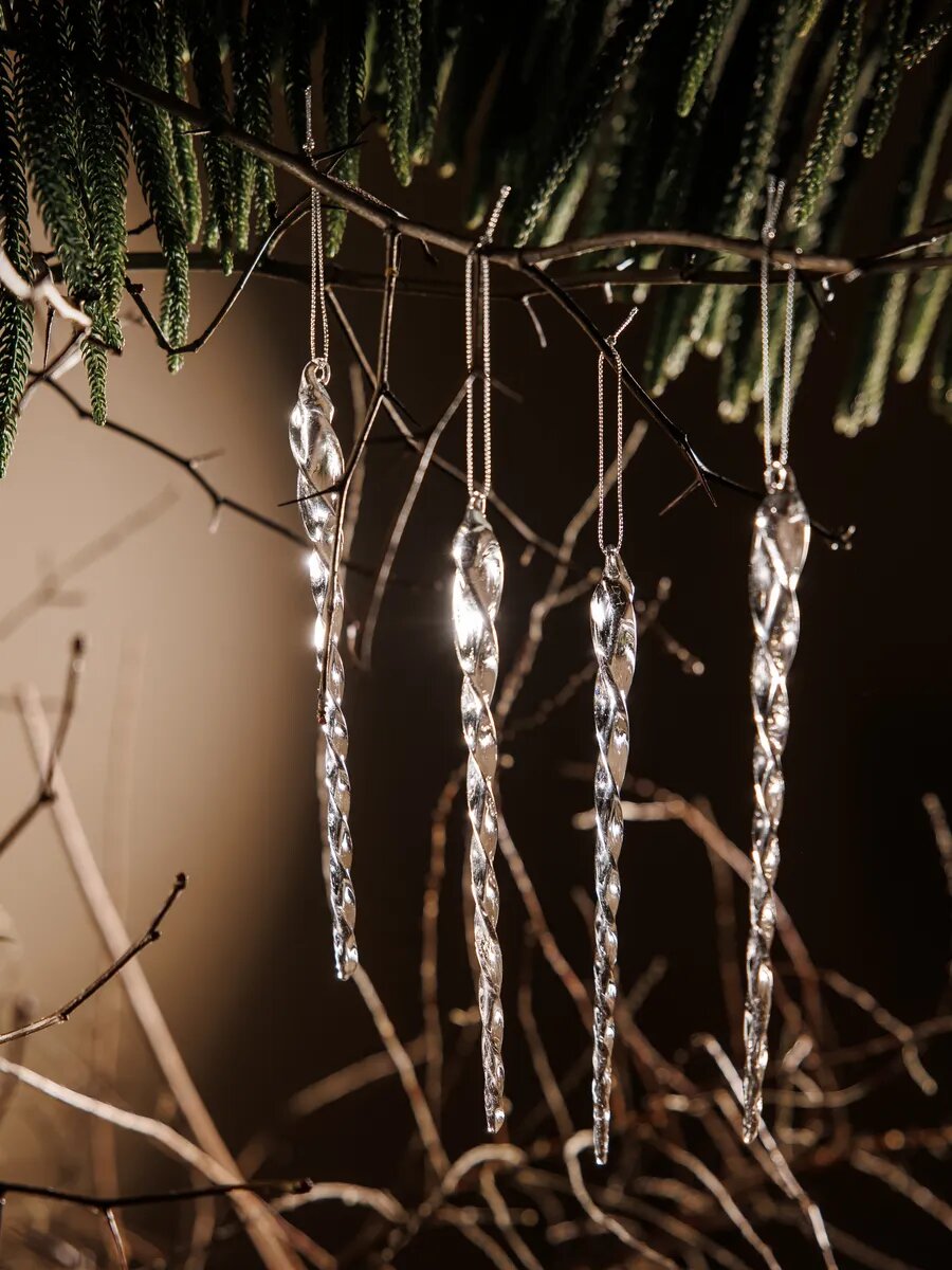 Украшения на ёлку - прозрачные сосульки из стекла 4шт 20см