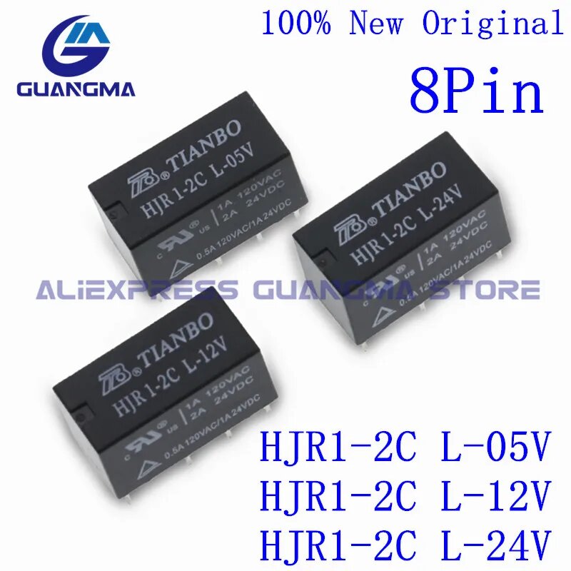 Реле HJR1-2C 12V 2A 8Pin, Размер HJR1-2C-L-12V