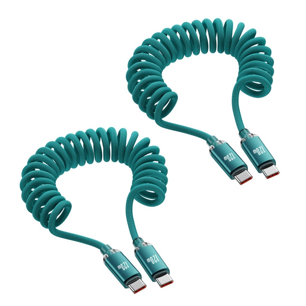 Гладкая пружинная конструкция, быстрый кабель питания USB C-Type C мощностью 120 Вт, Прочная нейлоновая оплетка для телефонов и других устройств