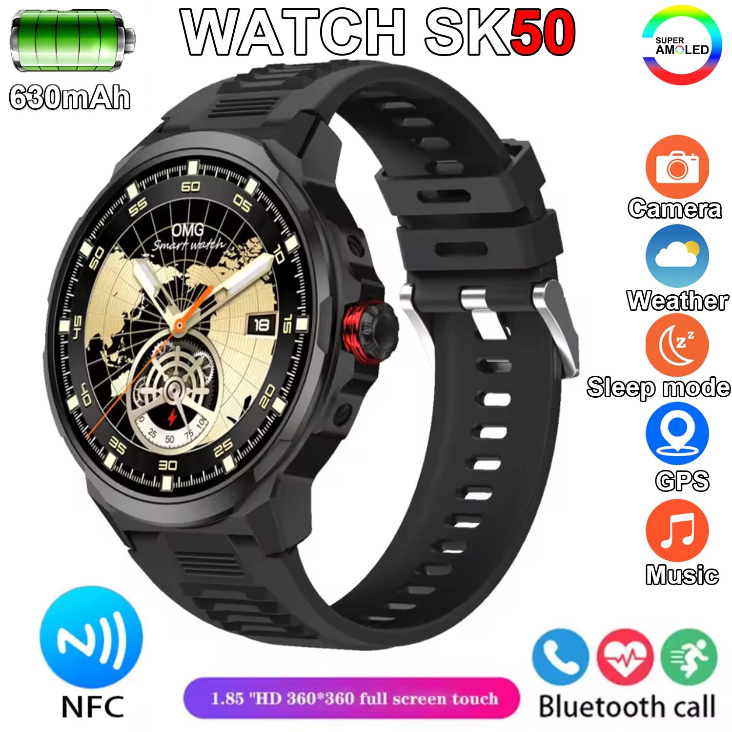 SK50 Smart Watch 2025 Black