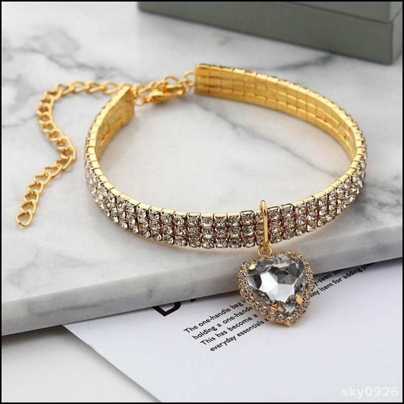 Эксклюзивное колье для питомца с тремя рядами искусственных бриллиантов, стильный ошейник