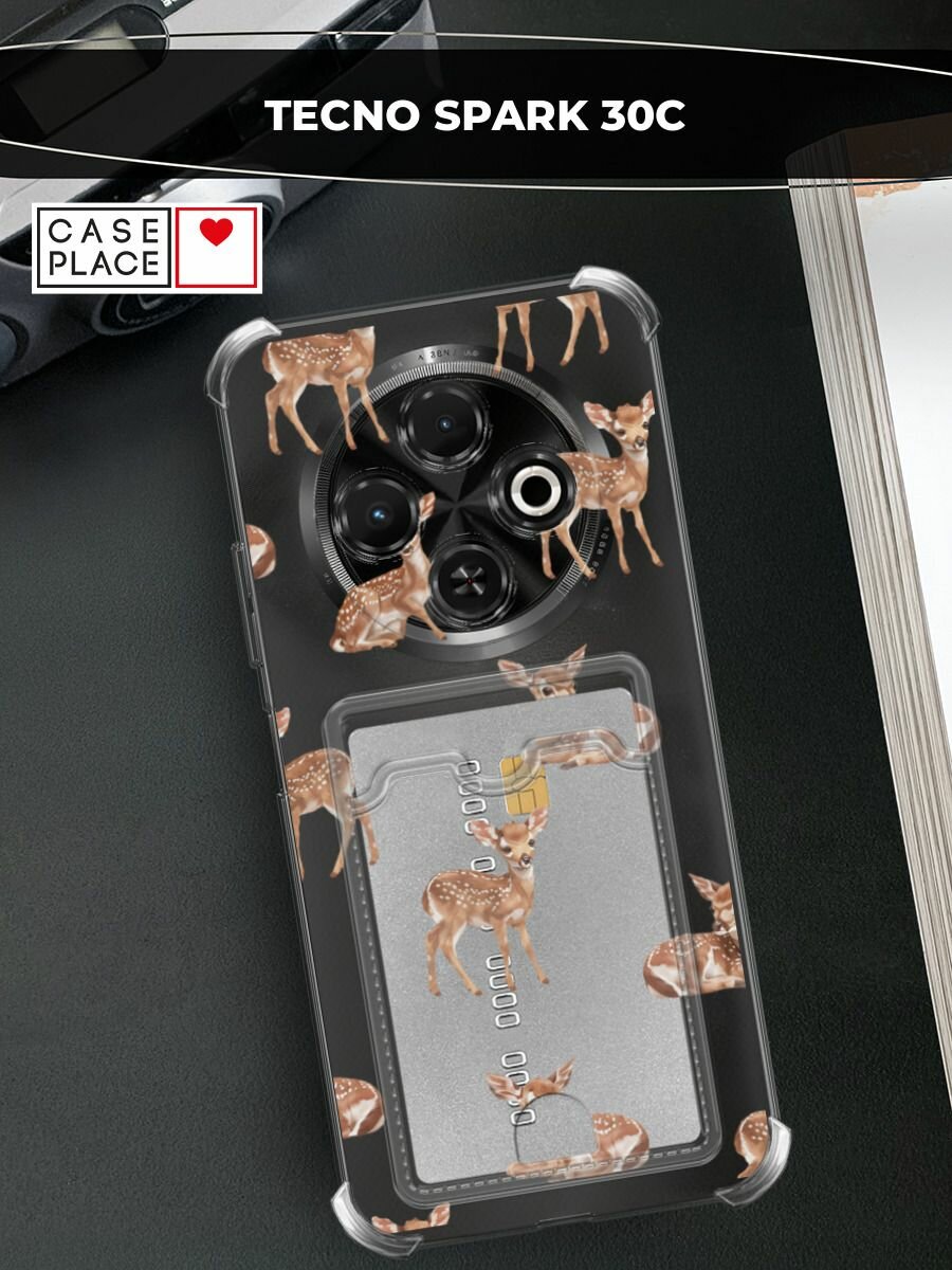 Чехол на Tecno Spark 30C (Текно Спарк 30C) с картой и принтом Паттерн маленький олень