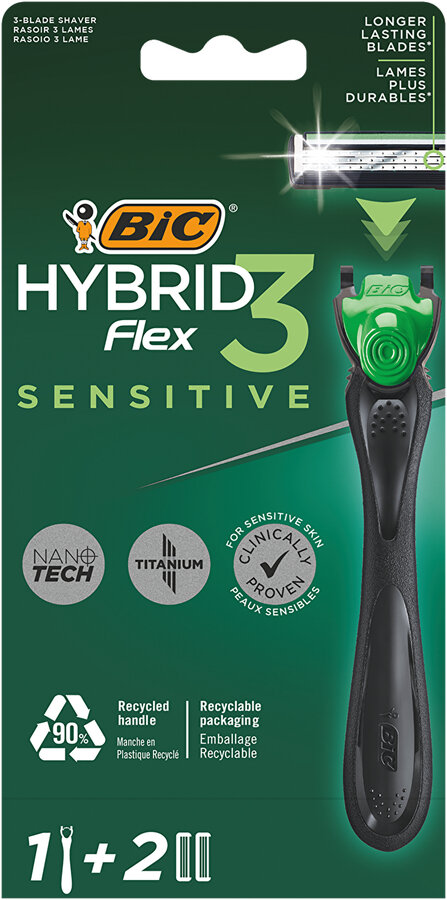 Бритва BIC Hybrid 3 Flex Sensitive (Флекс Гибрид 3 Сенситив) с 2 сменными кассетами