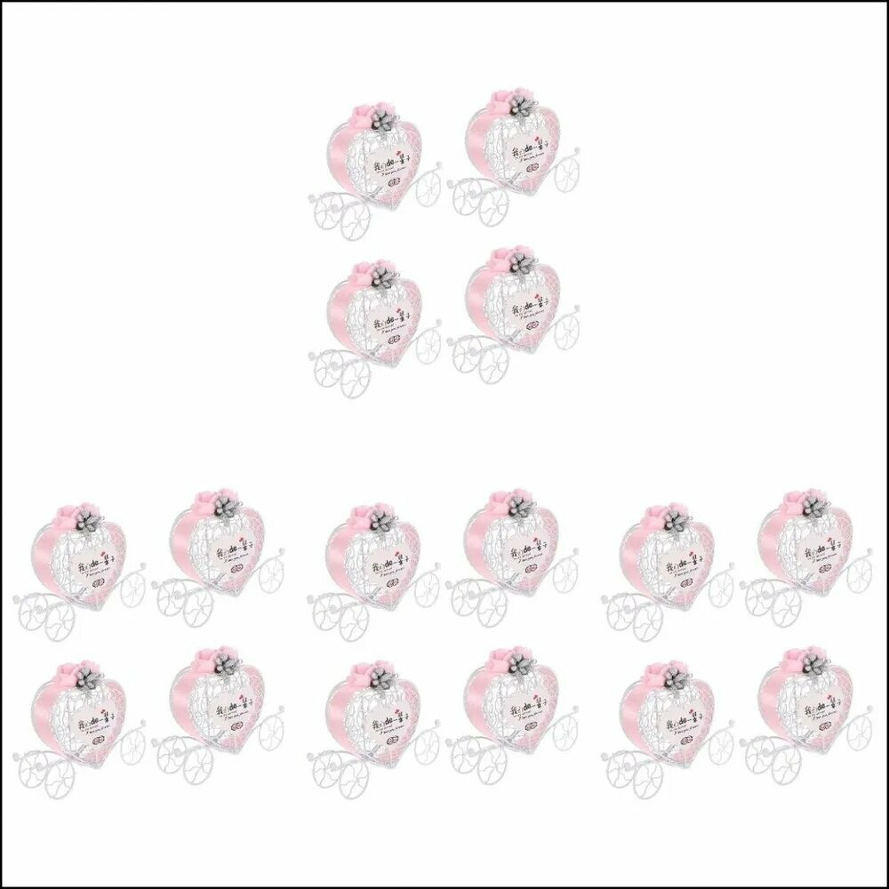 Набор из 16 розовых металлических коробок для конфет в форме кареты для праздничного использования