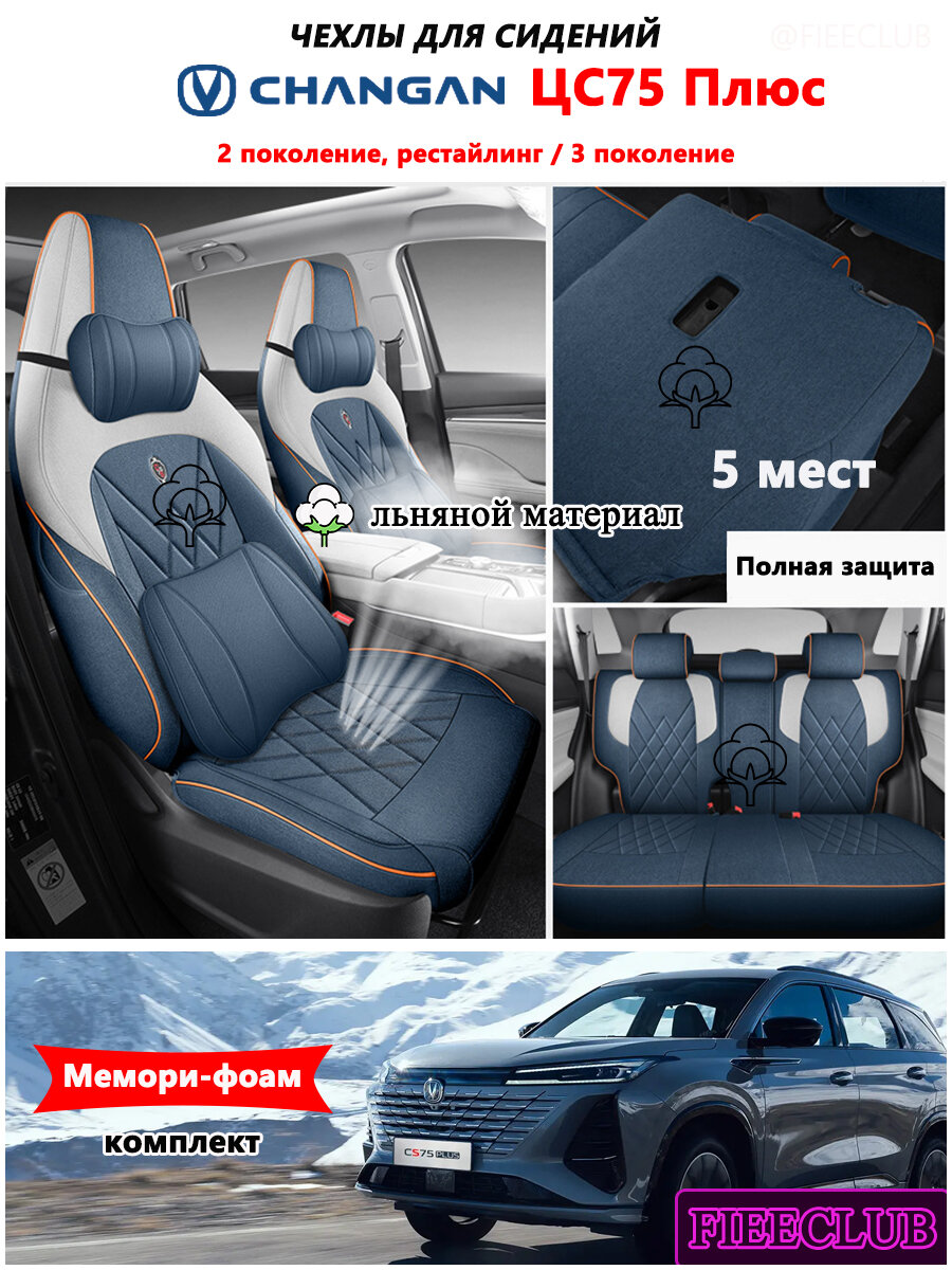 Чехлы для сидений Чанган ЦС75 Плюс 2 поколение / Changan CS75 3 поколение, льняной материал