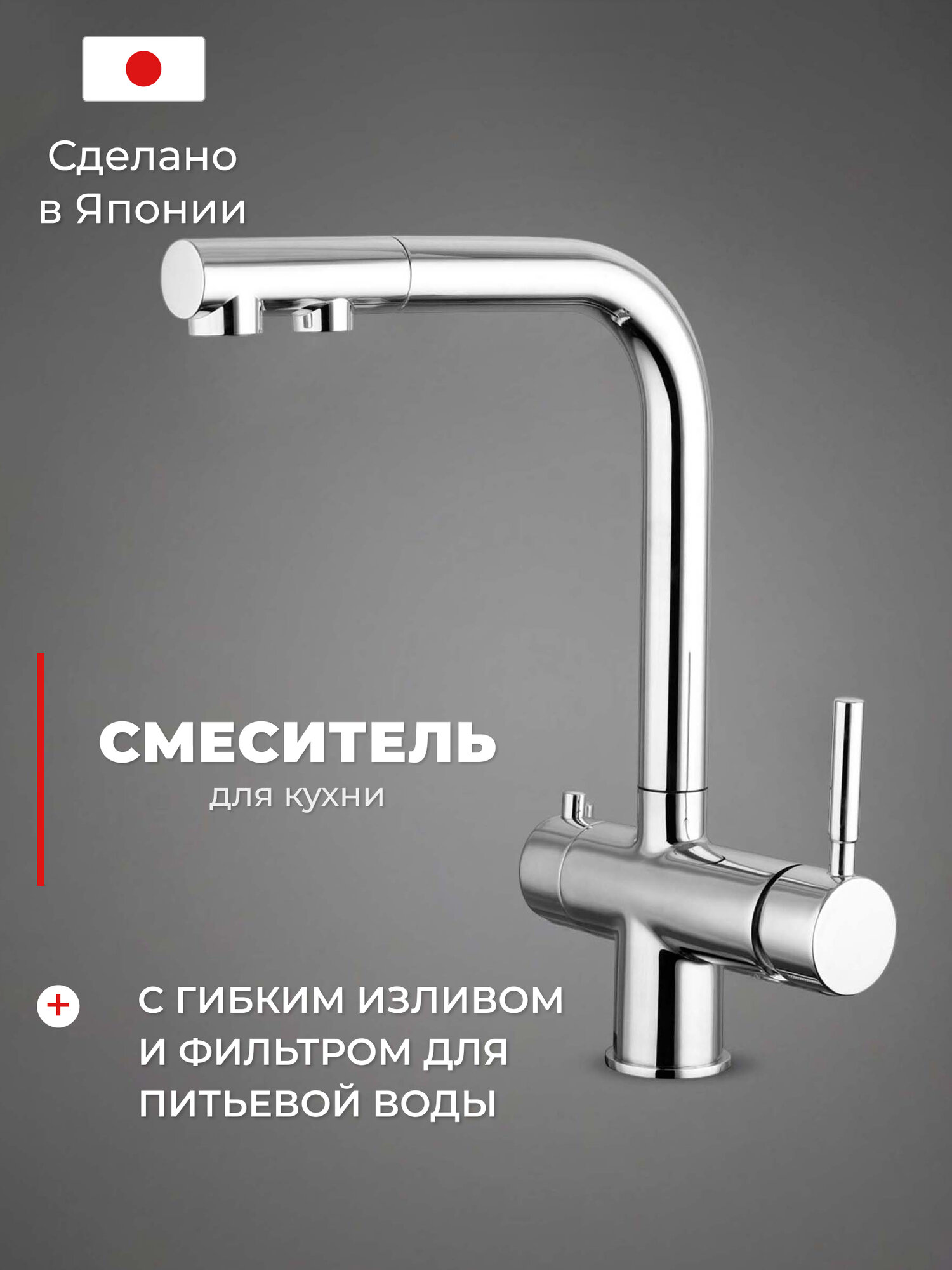 Смеситель для кухни TOKITO TOK-AIS-1021 с вытяжным изливом и фильтром для воды хром