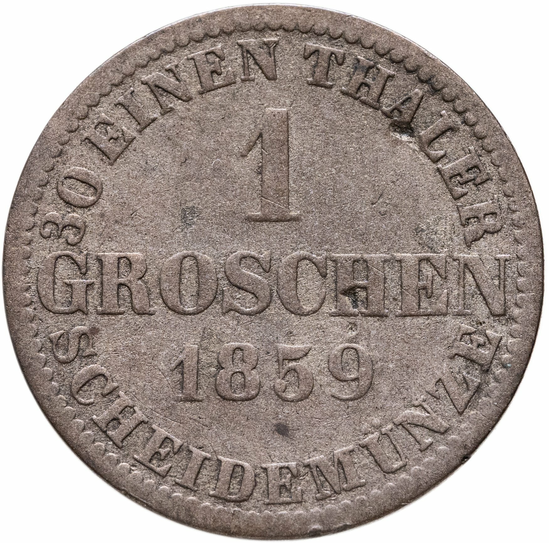 Ганновер 1 грош 1859, Серебро 220, в сохранности VF