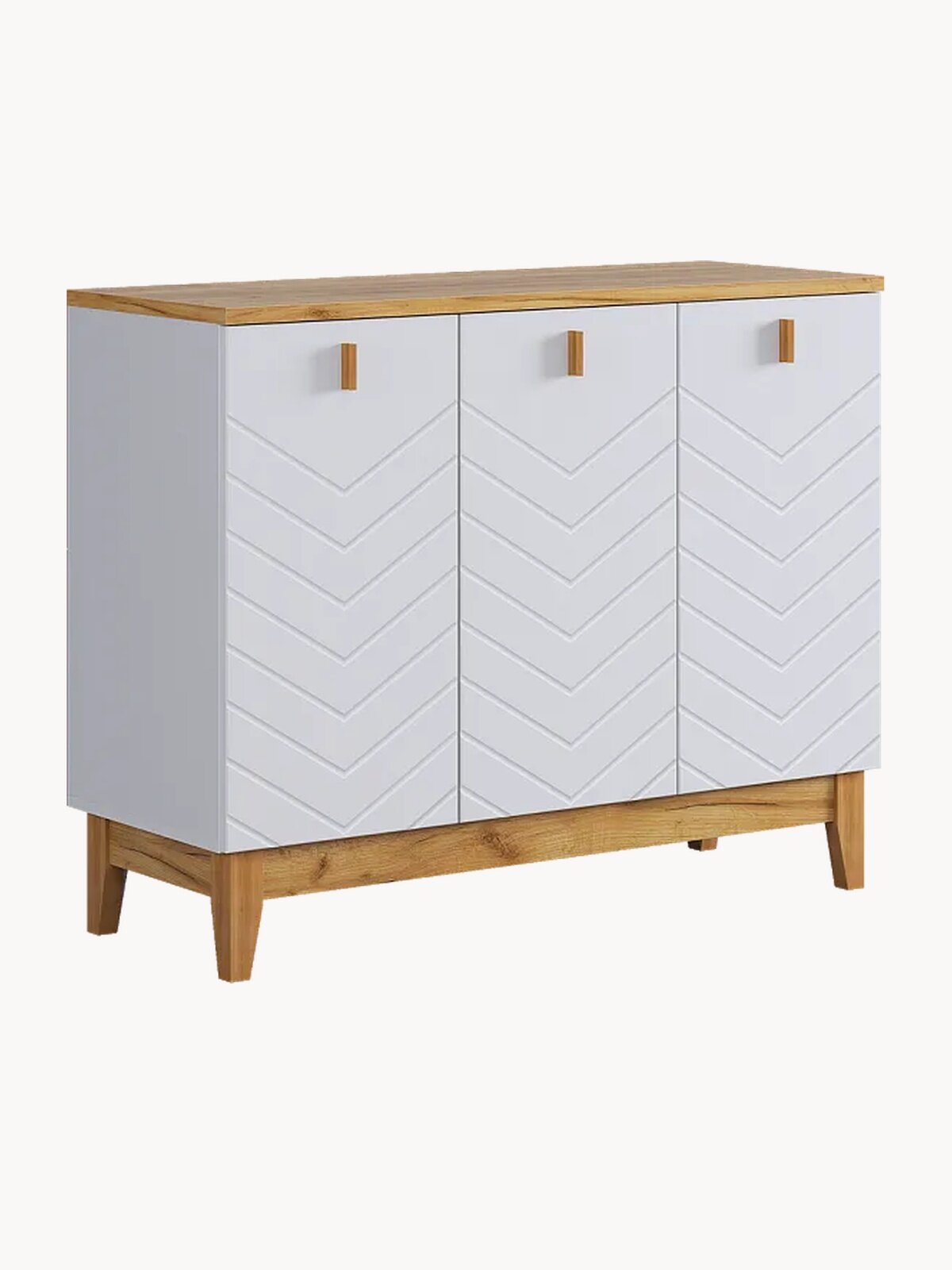 Комод распашными дверцами "Хюгге 3" от Mebelson, цвет белое дерево/дуб крафт золотой/белый матовый 110*42*87,8 см