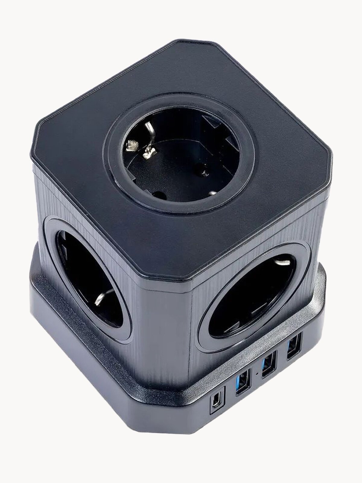 Сетевой фильтр с заземлением AGNI 5 розеток 220V, 3 USB 2.4A, 1 TYPE-C 20W (быстрая зарядка), 16A / 4000Вт 5м черный