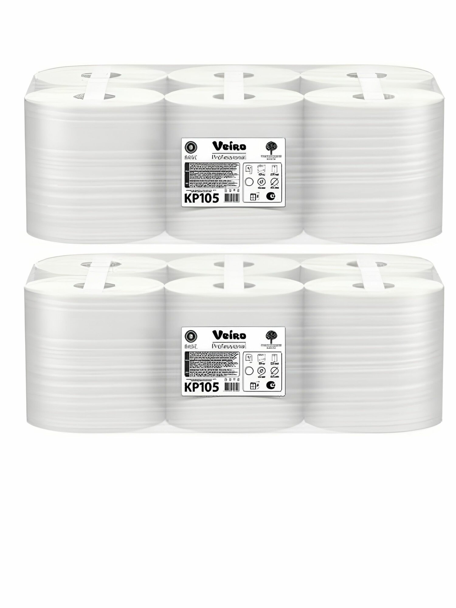 Бумажные Полотенца Veiro Professional Basic KP105, Белые 1 Слой 6 Рулонов. Набор 2 упаковки.