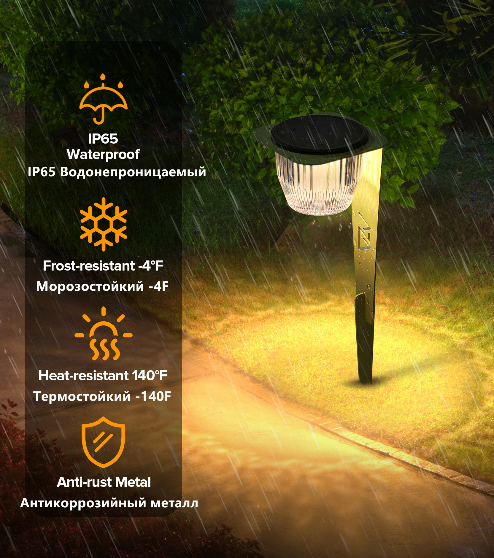 Солнечный садовый уличный фонарь, подключаемый к земле, режим двойной зарядки, IP65, литиевая батарея, светодиод