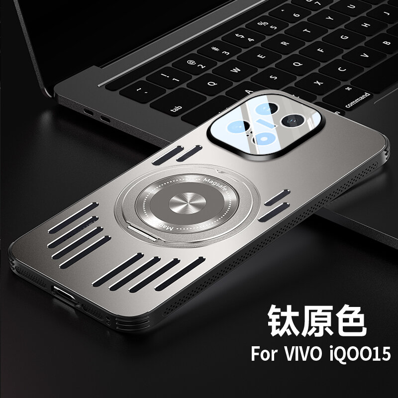 Чехол Для Vivo IQOO 15/Виво IQOO 15, soft touch, чехол-кардиомонитор, поликарбонат (PC), защита камеры, ударопрочный, встроенная подставка, усиленные углы, Vivo, Vivo IQOO 15, титан,