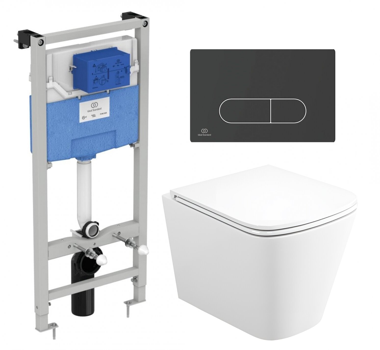 Комплект 3 в 1 инсталляция Ideal Standard + Унитаз подвесной Enio Binario Tornado 1.0 EN4180237 + кнопка черная