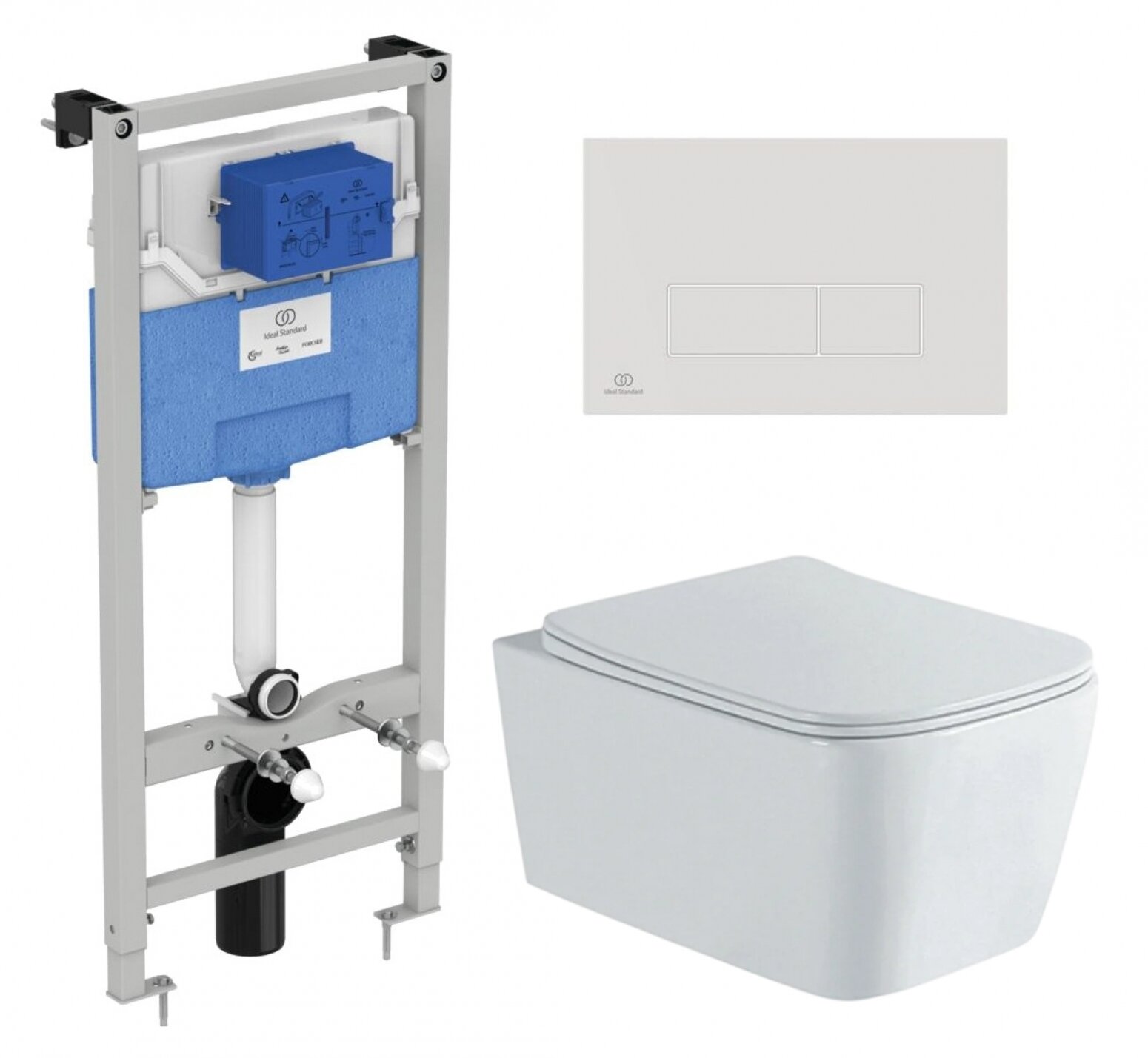 Комплект 3 в 1 инсталляция Ideal Standard + Унитаз подвесной AQUATEK Либра New AQ1148N-00 + кнопка белая