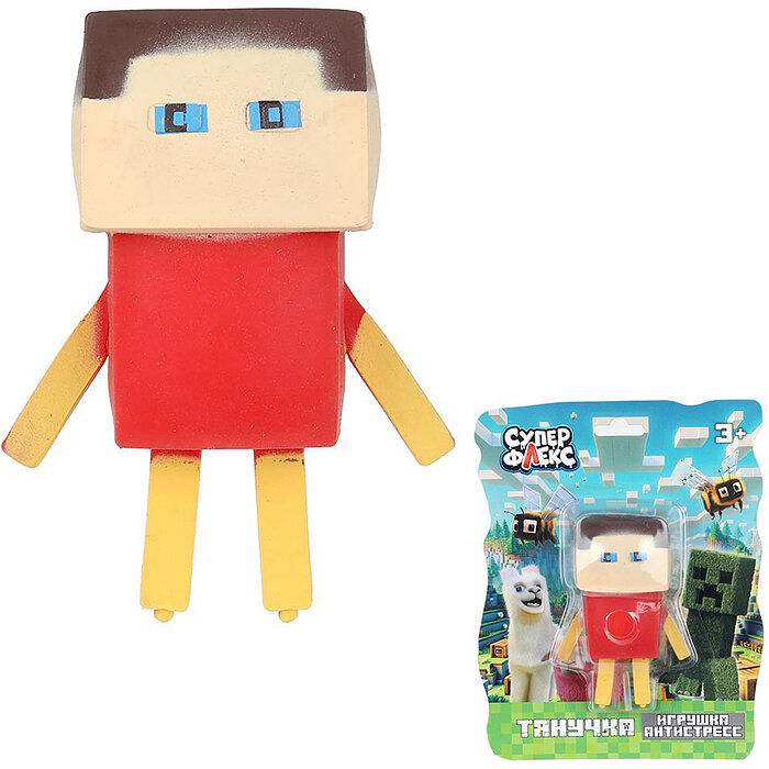 Игрушка антистресс тянучка "Пиксельный персонаж в красном свитере" блистер, Супер Флекс