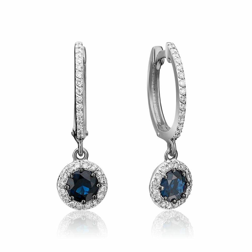Серьги PLATINA, белое золото, 585 проба, родирование, сапфир, бриллиант