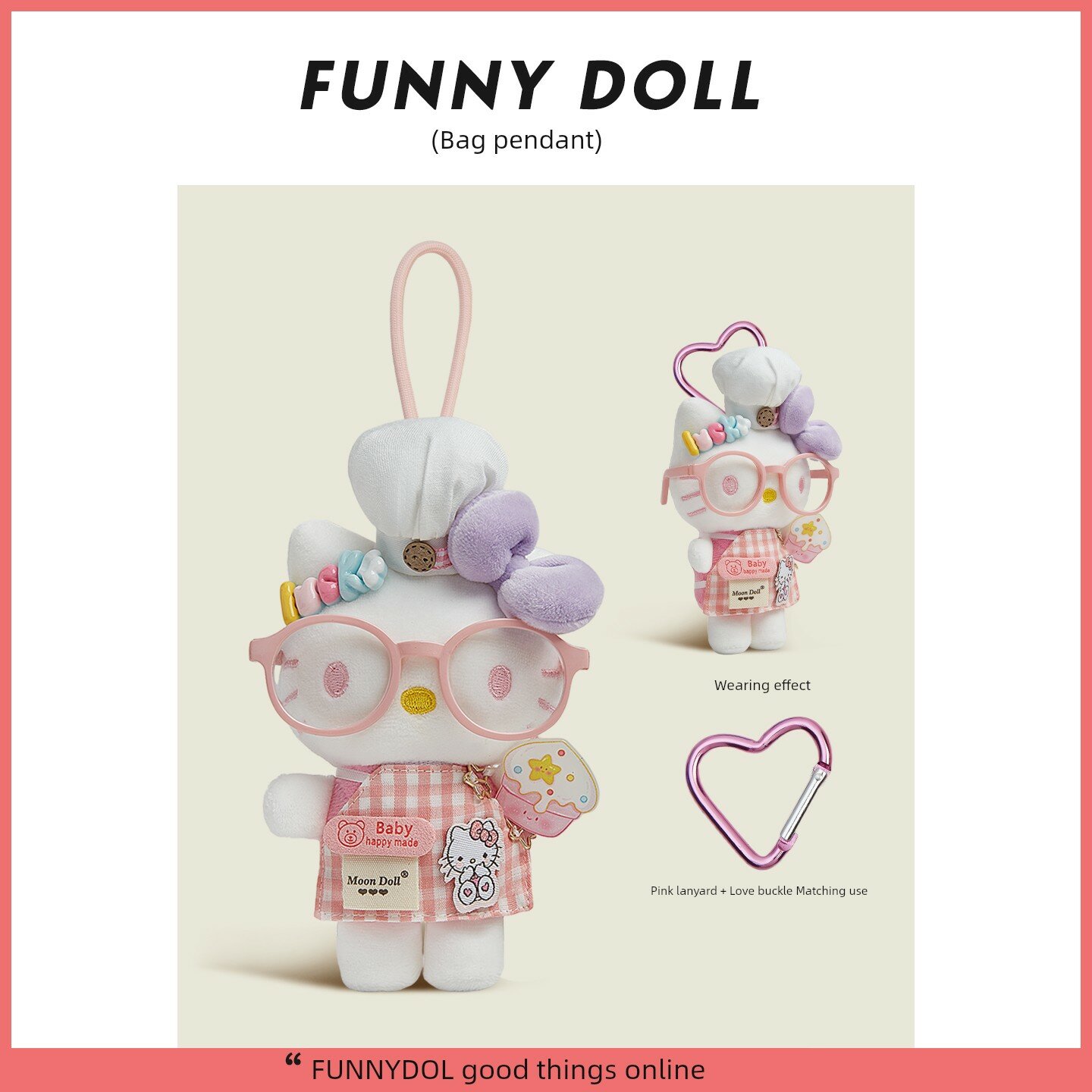 Оригинальный брелок Hello Kitty для сумки, плюшевый кулон для рюкзака, маленькая кукла, брелок для ключей, подарок на