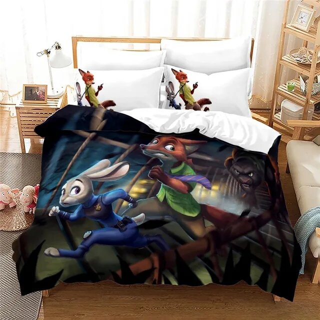 Этот комплект постельного белья Disney Zootopia, напечатанный на 3D-принтере, включает пододеяльник, мягкую пододеяльниковую вставку и наволочки для двуспальных кроватей размера «king-size» и «queen-size».