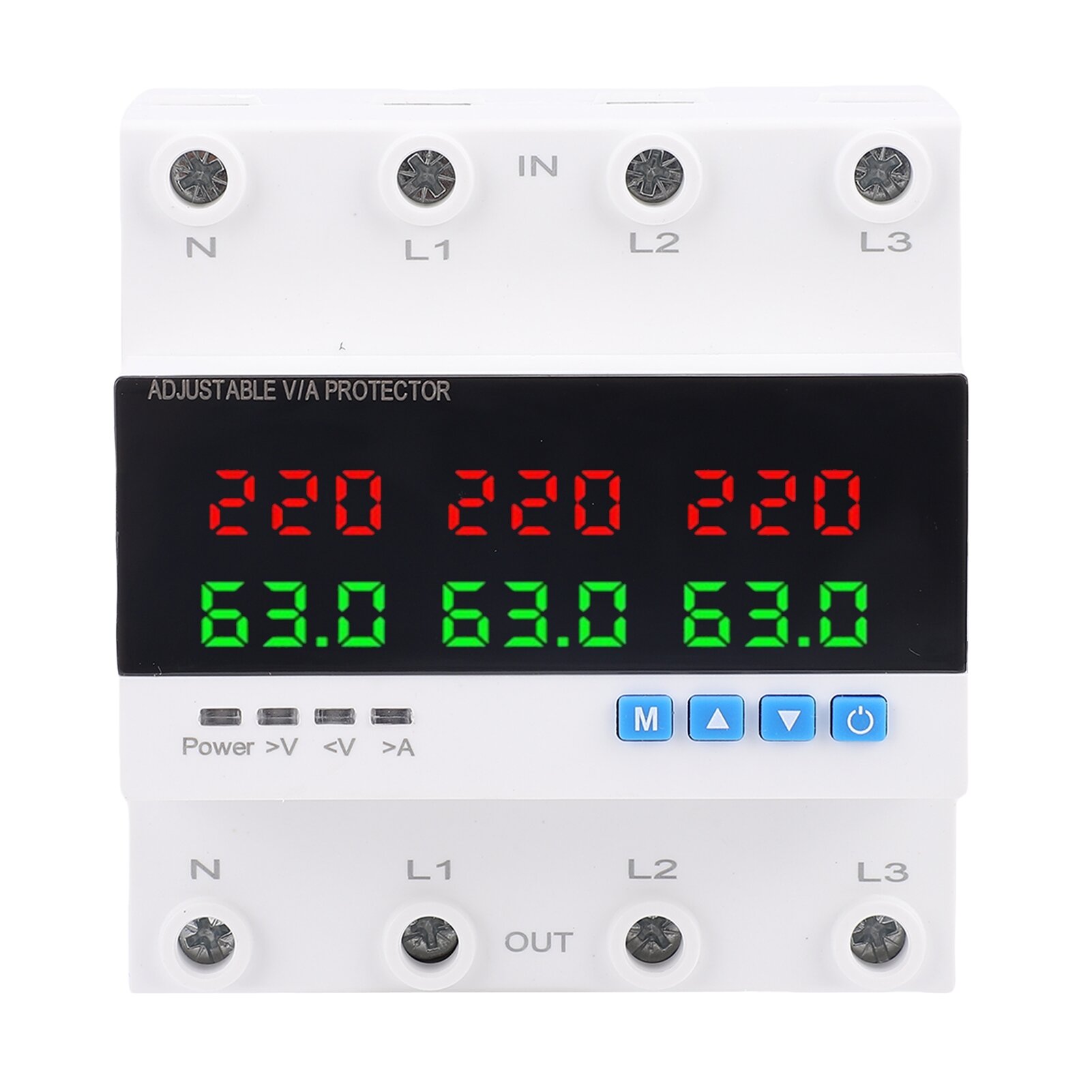 Автоматический переключатель нагрузки 63A 4P 3PH с защитой от перегрузки по току, перенапряжения и пониженного напряжения, регулируемый автоматический выключатель, светодиодный дисплей для генератора/инвертора