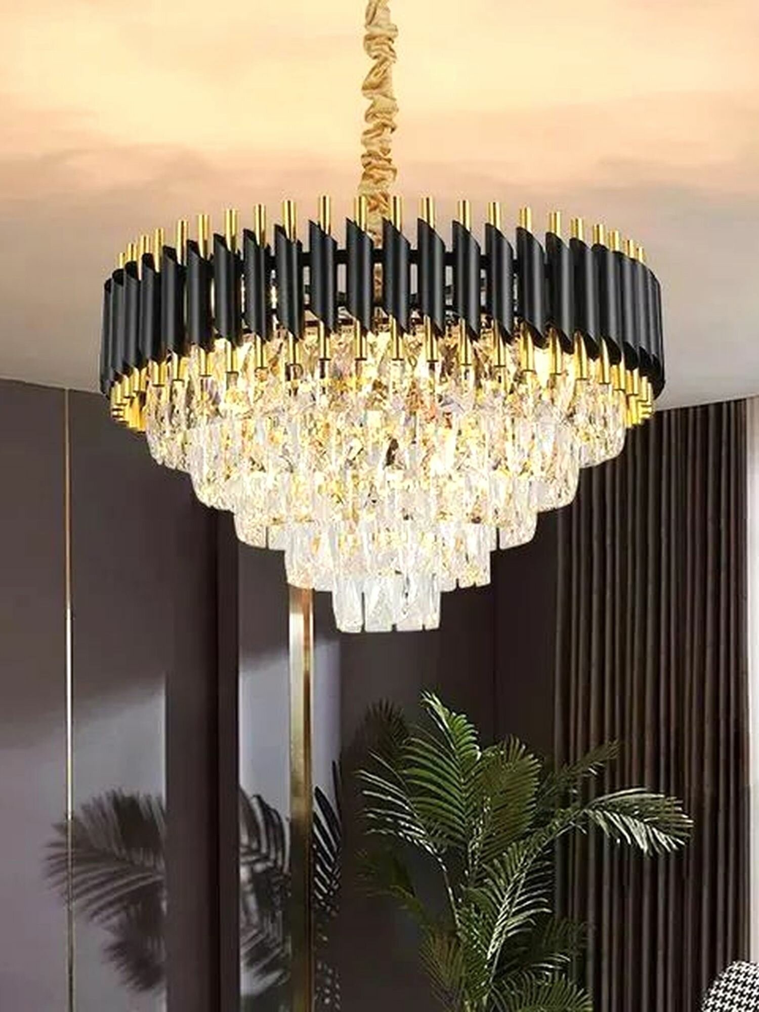 Люстра каскадная Crystal 700, чёрный цвет, цоколь E14