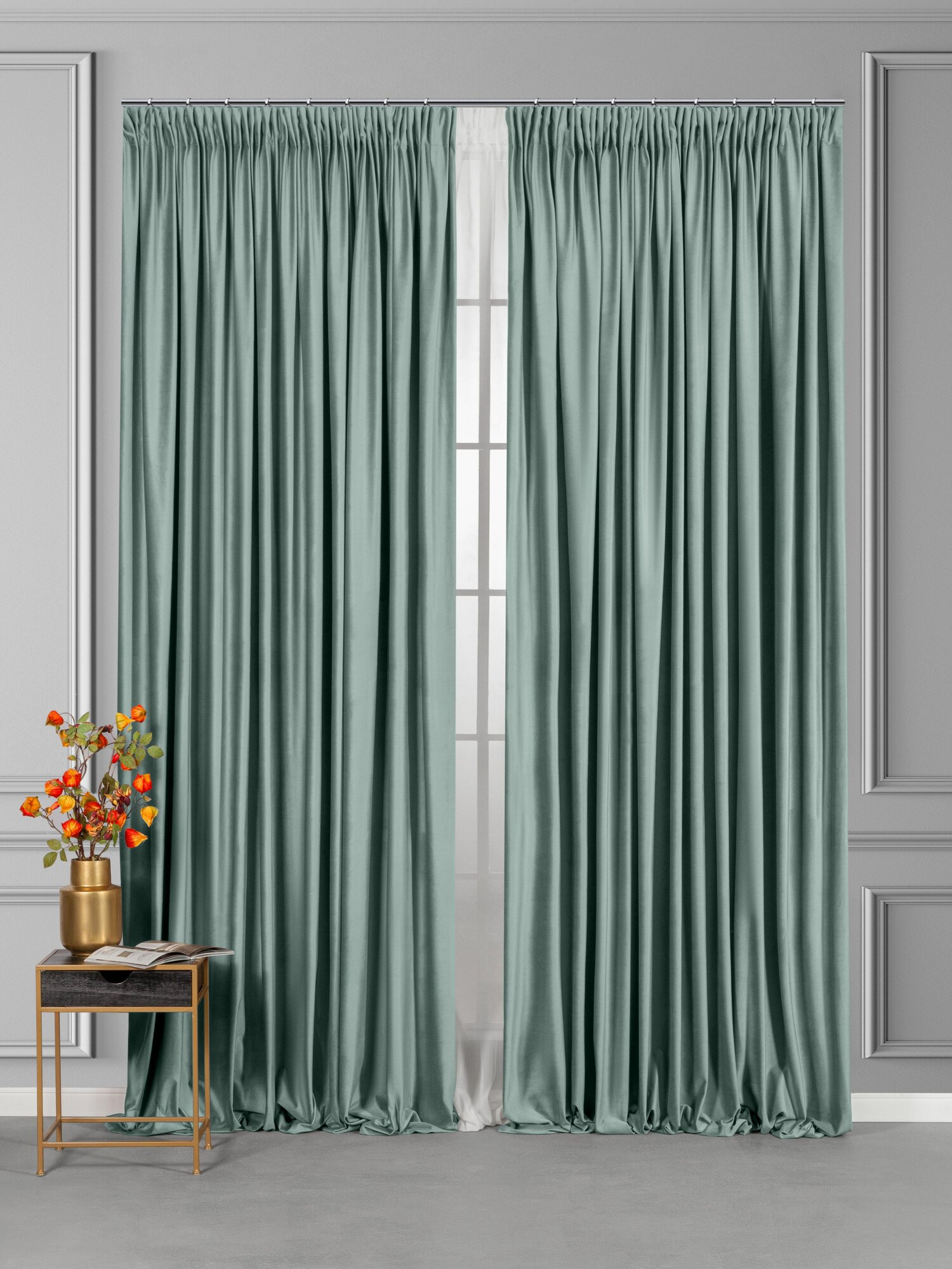CASSIA Шторы для комнаты комплект "Вилен" бархат, высота 270 * 200 ширина - 2 шт, мятные