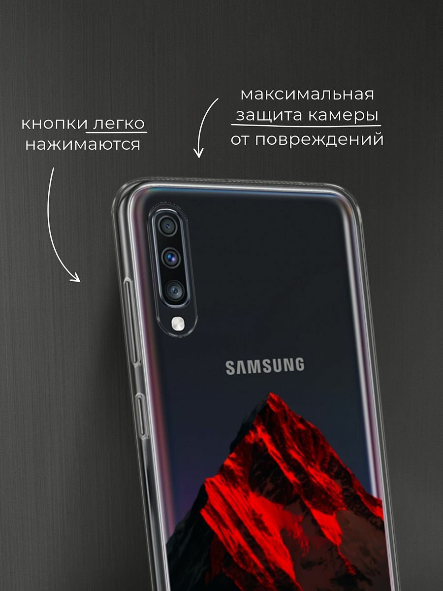 Чехол на Samsung Galaxy A70 / Самсунг Галакси А70 с принтом Красная гора 2, прозрачный — фото 1