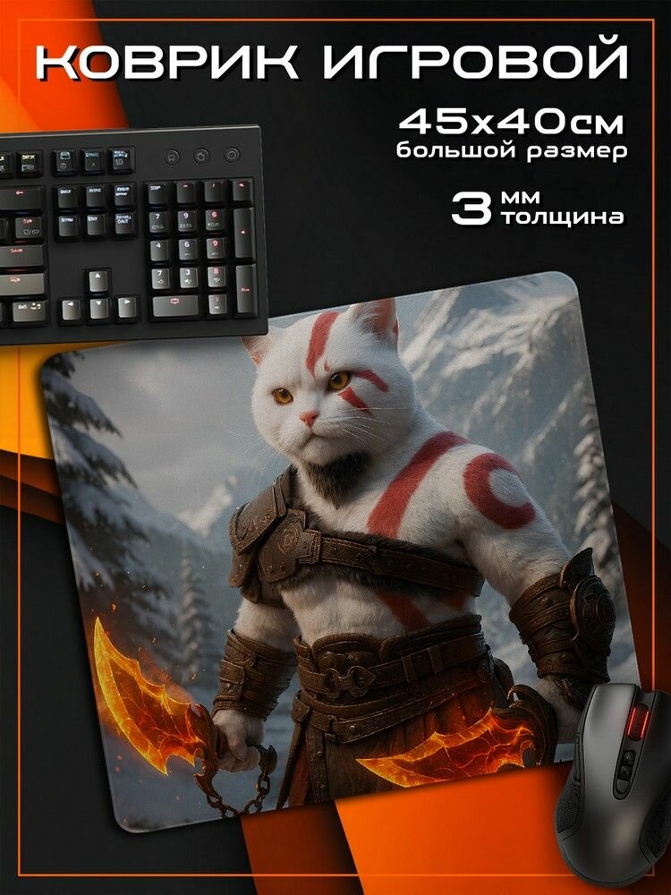 Коврик для мыши 45x40 с принтом игра God of War Ragnarok (Бог войны, Рагнарок, Кратос, кот) - 52511171