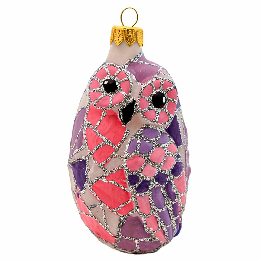 Елочная игрушка фигурка стеклянная "Совушка" 5,2х6х11см, ручная художественная роспись, подарочная упаковка