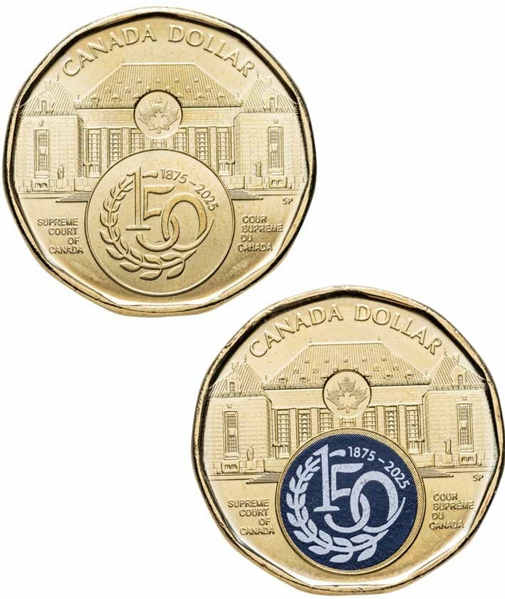 Канада набор из 2 монет 1 доллар 2025 "150 лет Верховному Суду Канады", Сталь с латунным покрытием, в сохранности UNC