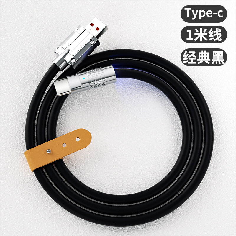Кабель для зарядки 1 м Type-C с плоской круглой формой, темно-серый цвет - одиночный кабель для устройств Android