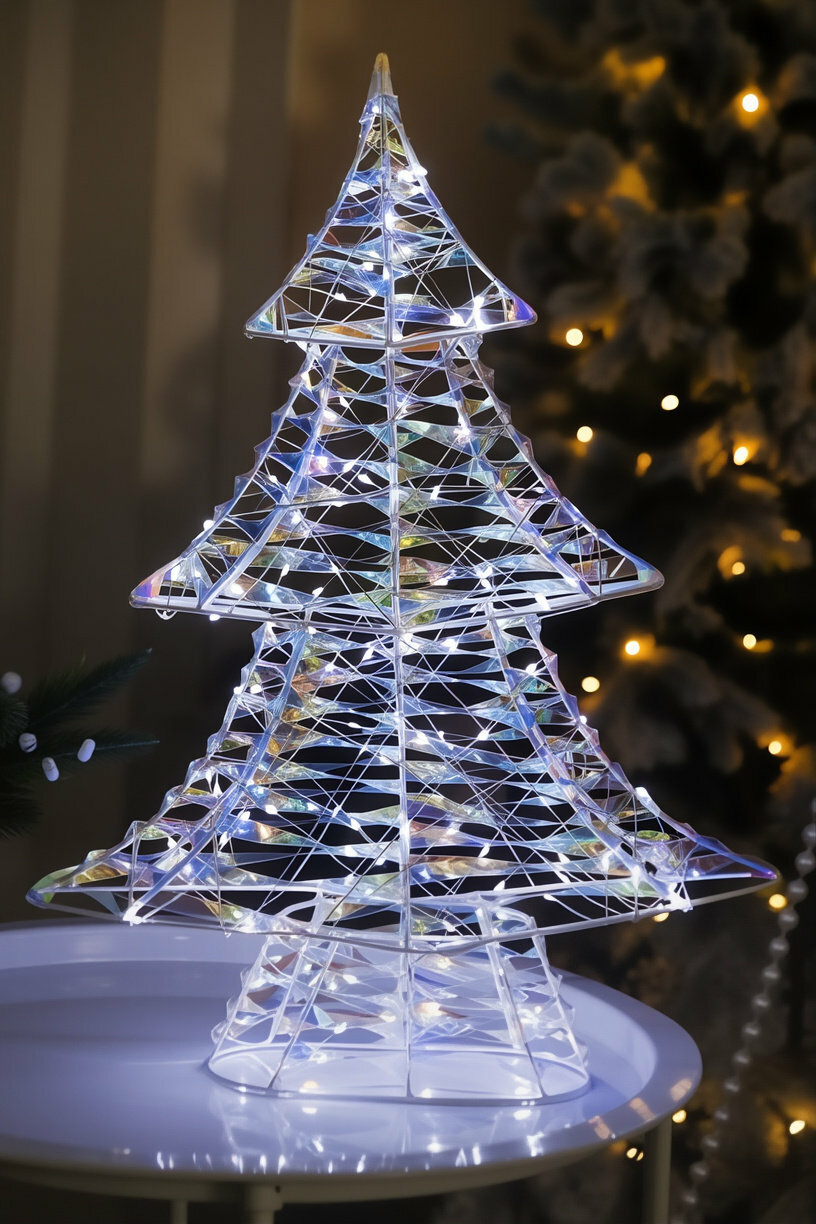 Декоративная светящаяся ёлка раньятела, металл, голографическая пленка, 120 холодных белых микро LED-огней, 50 см, уличная, Winter Deco, Winter Deco 1001346
