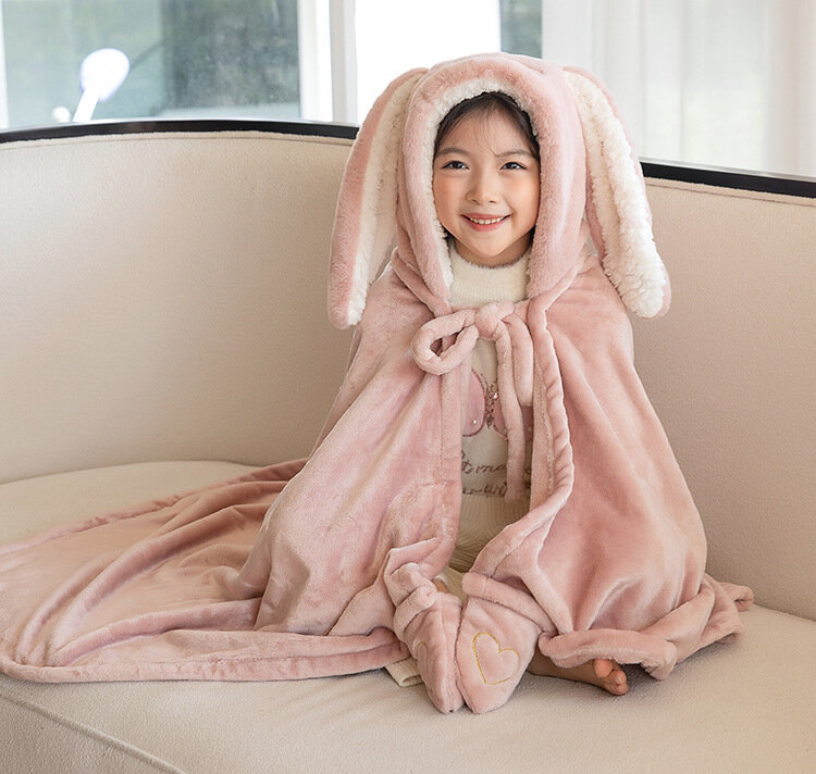 Милая кроличья шаль, теплый плащ-одеяло, Детская шаль, розовый, 85x140 cm