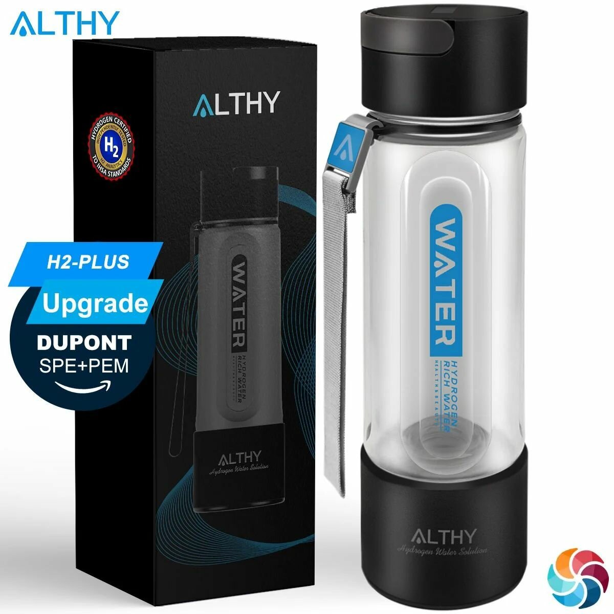 Водородная бутылка, Генератор водородной воды, Ингаляционное устройство H2, ALTHY H2-PLUS, 4000мАч Plus Батарея, Upgrade DuPont SPE & PEM Двухкамерная технология, Портативный ионизатор воды